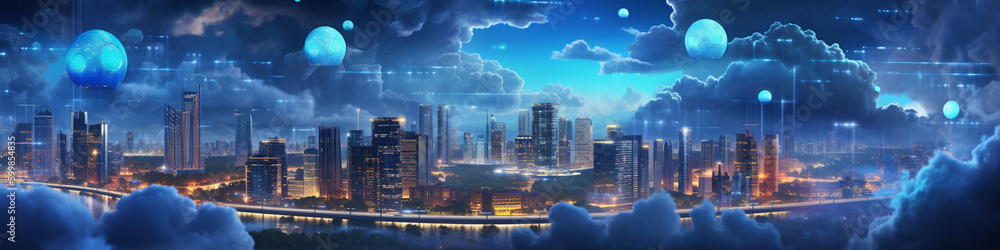 Concept art of cloud computing with an ethereal network of ...