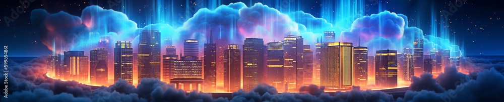 Concept art of cloud computing with an ethereal network of ...