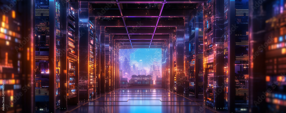 Concept art of IT infrastructure and networking with a complex web of ...