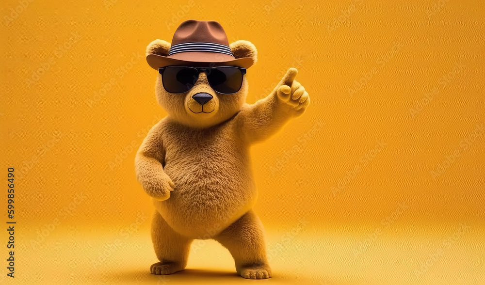 plush toy character stylish teddy bear in hat and sunglasses points ...
