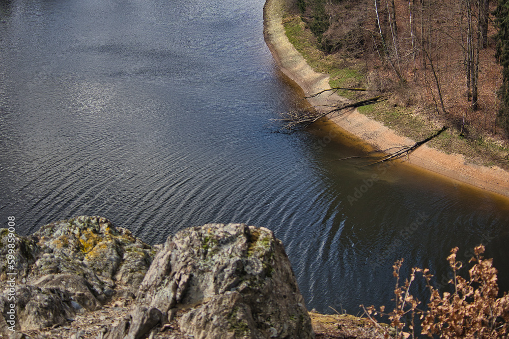 Blick vom Koberfelsen auf die Talsperre Burgkhammer, Saale Stausee ...