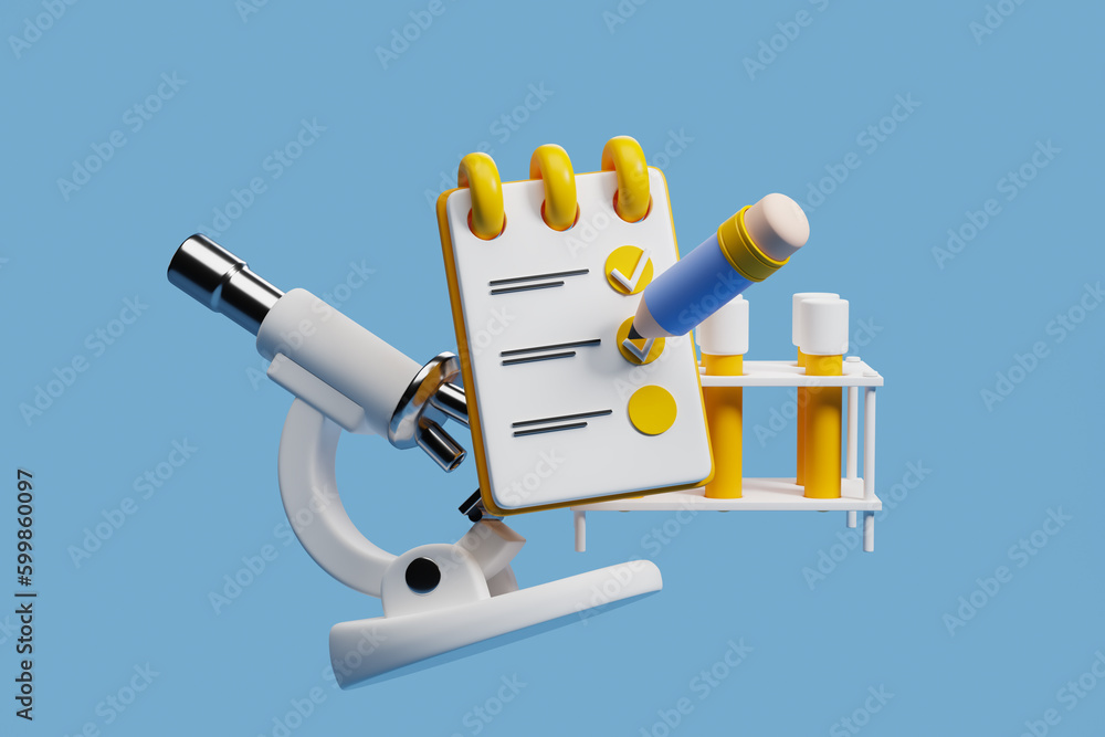 Notebook, pencil, microscope and test tubes Stock Illustration | Adobe ...