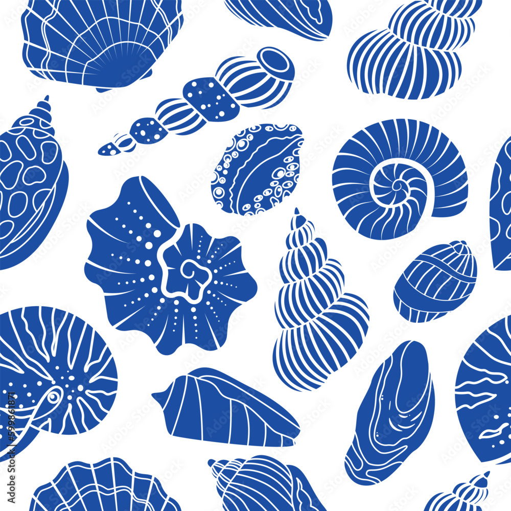 Sea shell sink silhouette seamless pattern. Ocean exotic underwater ...