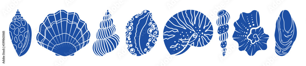 Sea shell sink silhouette set. Ocean exotic underwater seashell conch ...
