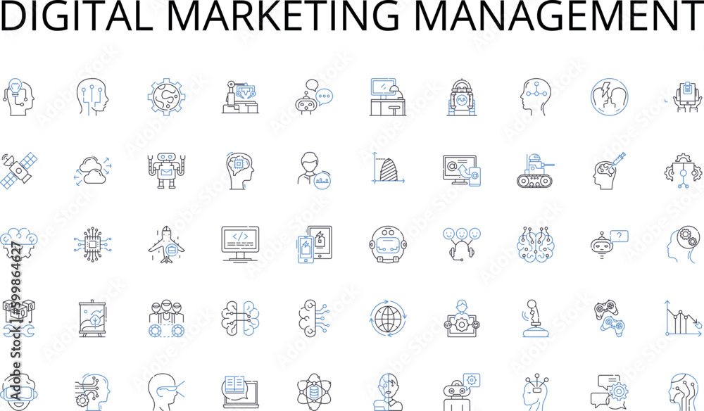 Digital marketing management line icons collection. Agility, Stamina ...