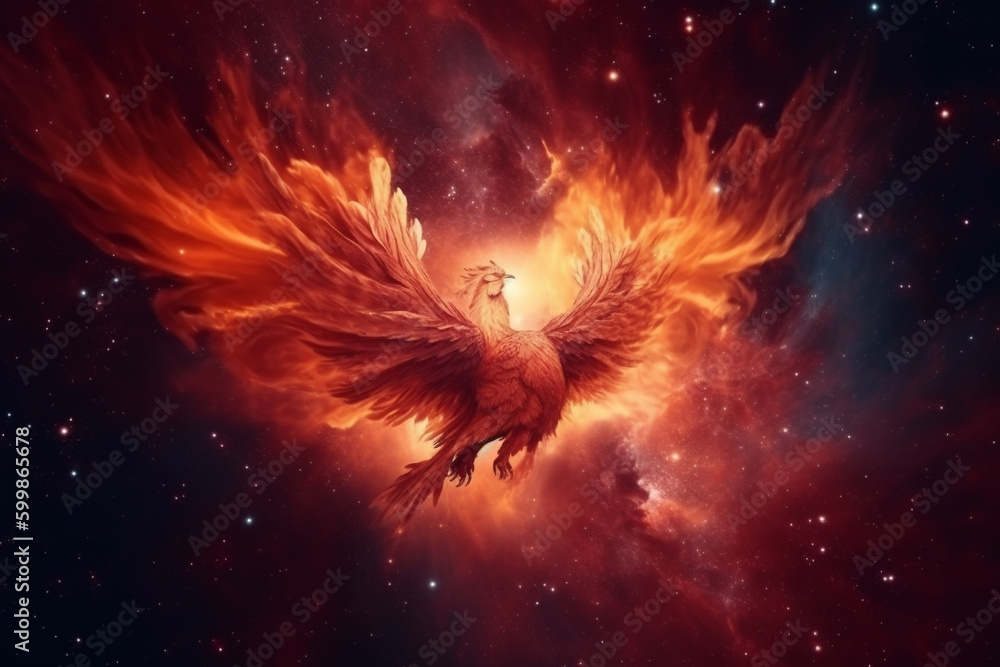 Fire phoenix bird in space background. Generative AI Stock Illustration ...