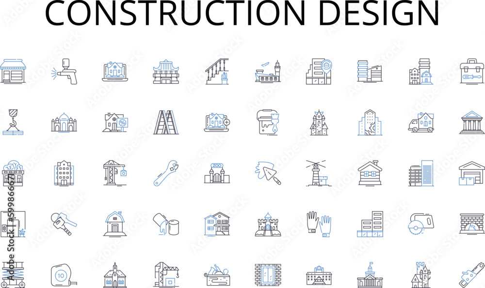 Construction design line icons collection. Teamwork, Partnership ...