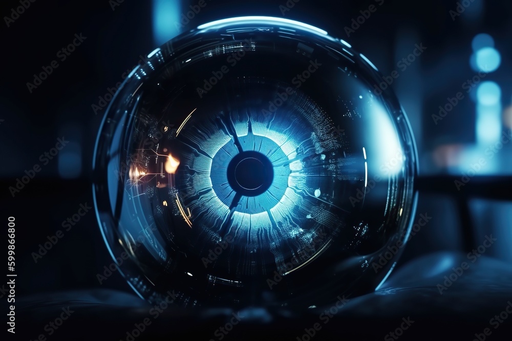 Futuristic robot eye technology, blue digital iris. Generative AI Stock ...