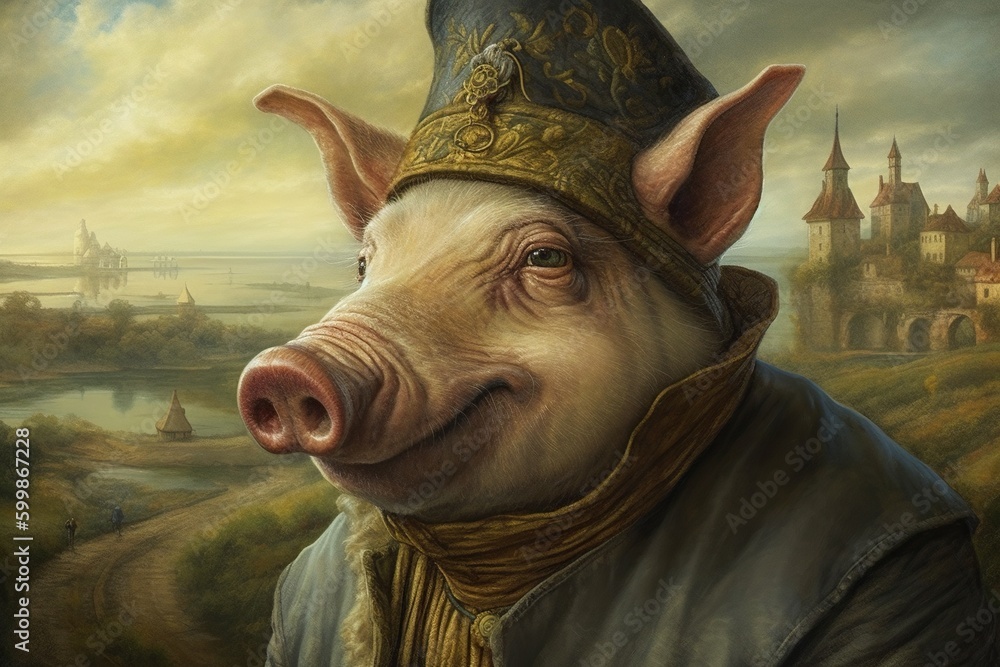 Pig renaissance art portrait, medieval oil painting. Generative AI ...