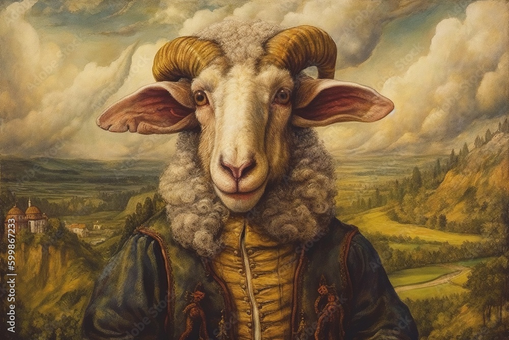 Sheep renaissance art portrait, medieval oil painting. Generative AI ...