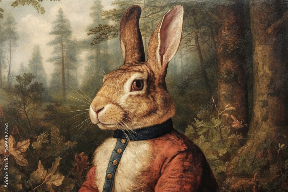 Rabbit renaissance art portrait, medieval oil painting. Generative AI ...