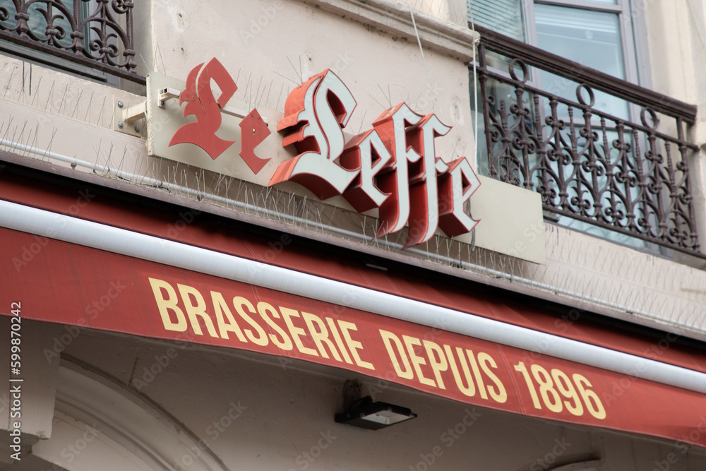 leffe Belgian beer sign brand and text logo entrance facade cafe wall ...