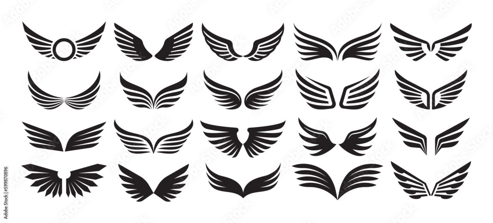 Wings emblem. Retro bird tattoo angel wing icon, military heraldic ...