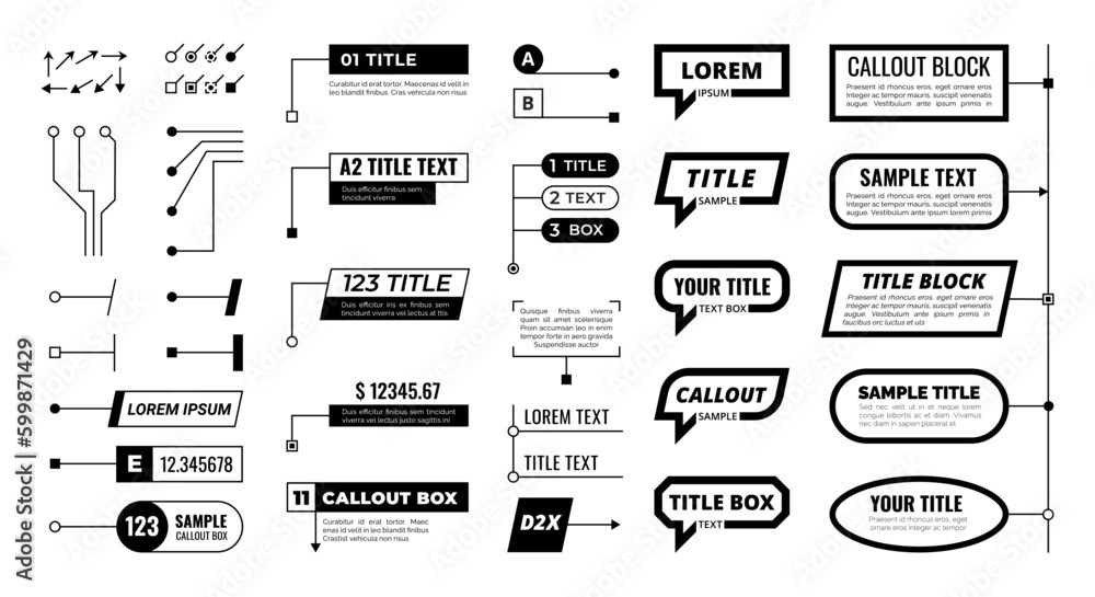 Callout. Title box, design label infographic elements. Text callouts ...