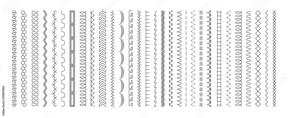 Sewing machine stitches. Stitching seam line, textile embroidery stitch ...