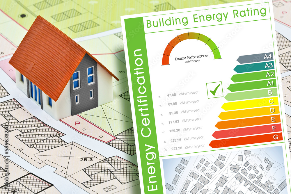 Photo & Art Print Buildings energy efficiency concept with energy ...