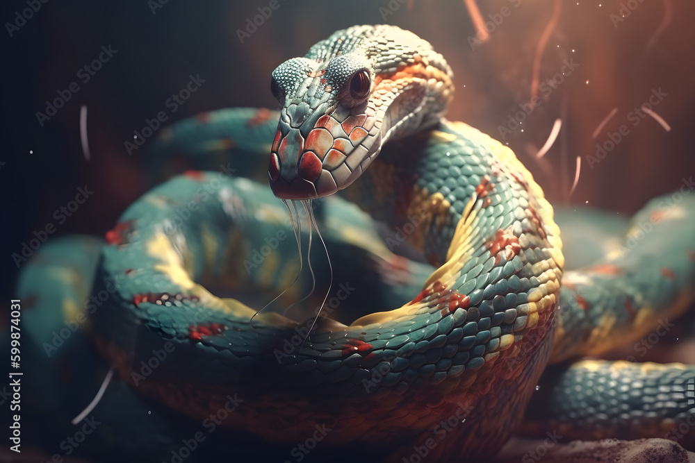 Snake in fire , 3d render. Created with Generative AI technology Stock ...