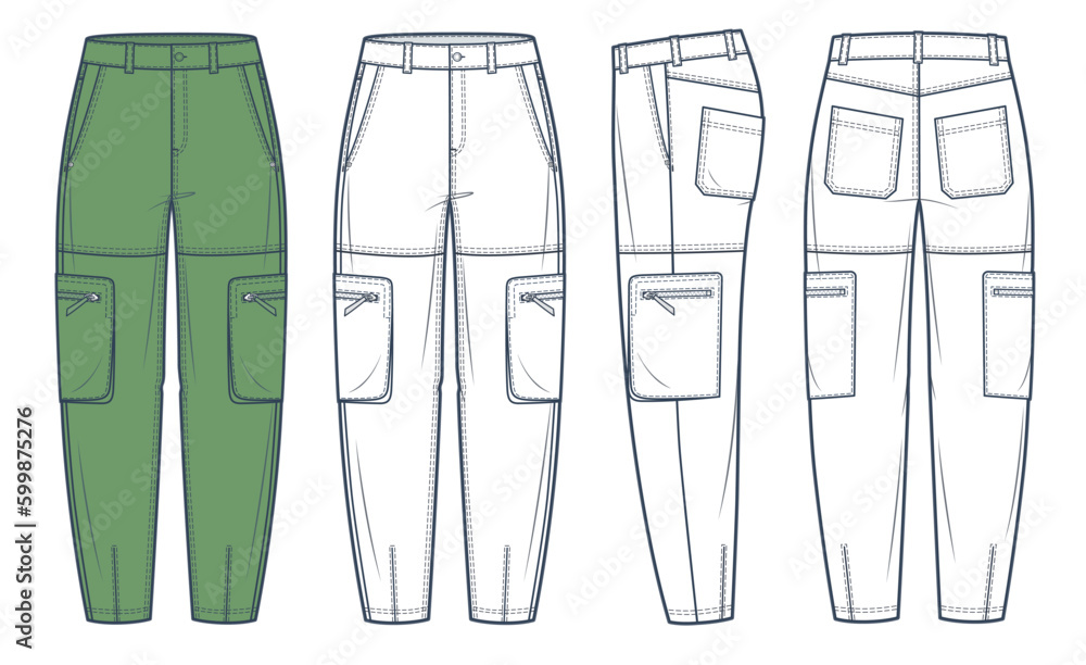 Cargo Pants technical fashion Illustration, green design. Jeans Pants ...
