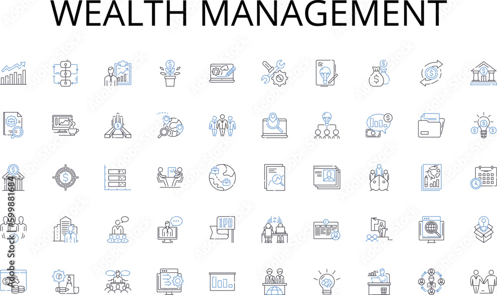 Wealth management line icons collection. Strategy, Analysis, Goals ...
