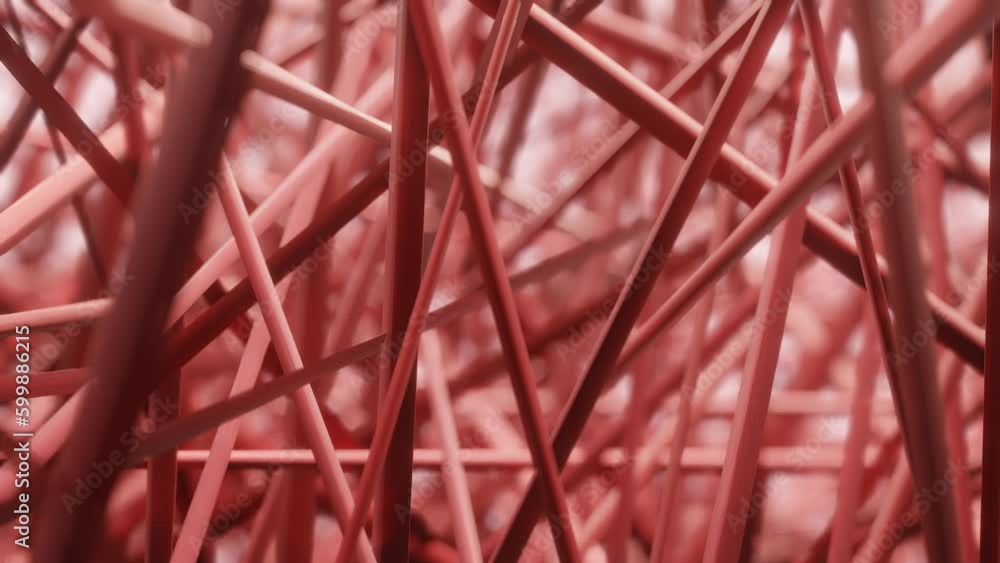Vidéo Stock Flying through red abstract intertwined fibers in 3D space ...