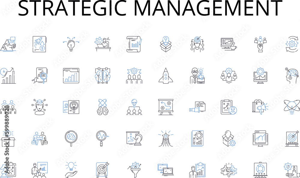 Strategic management line icons collection. Engagement, Multimedia ...