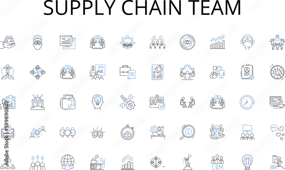 Supply chain team line icons collection. Schedule, Venue, Speakers ...