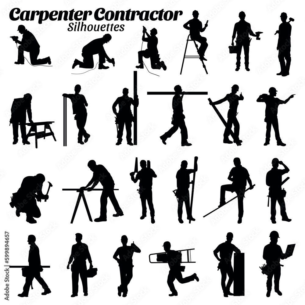 Carpenter silhouette vector illustration set. Stock Vector | Adobe Stock