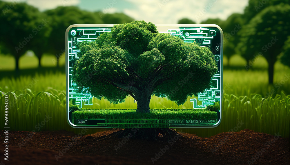 Hand planting tree in smart agriculture IoT background, Generative AI ...