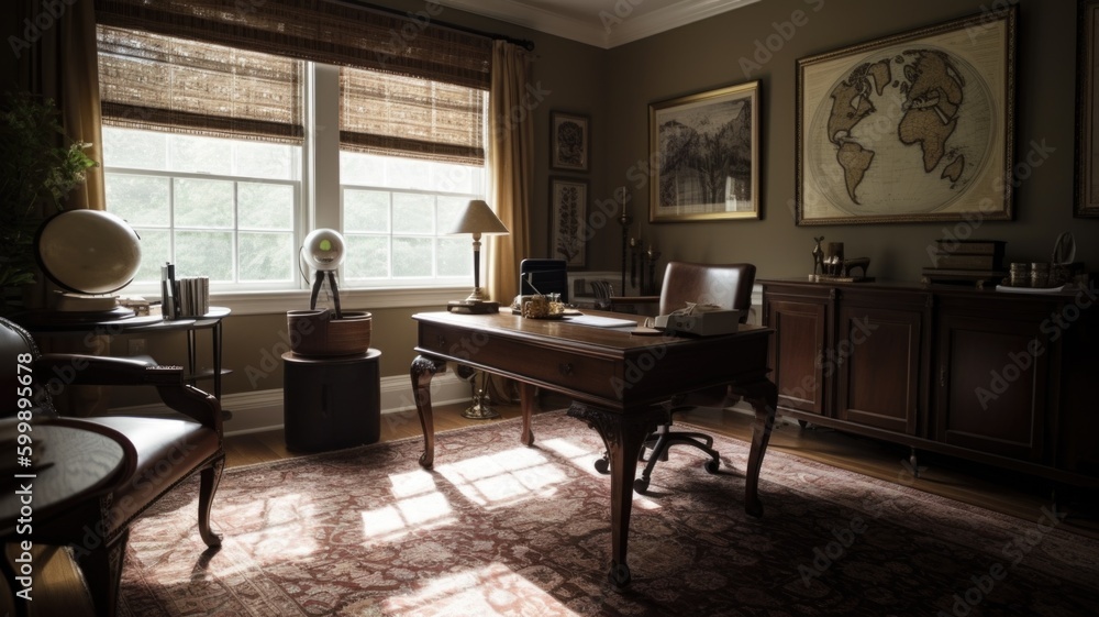 Interior design of Home Office in Traditional style with Antique Desk ...