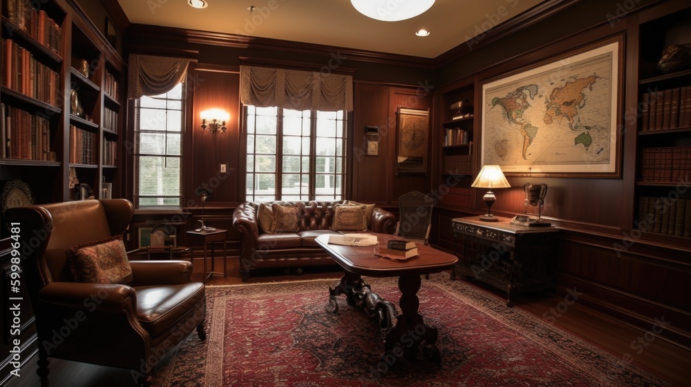 Interior design of Library in Classic style with Bookshelves decorated ...