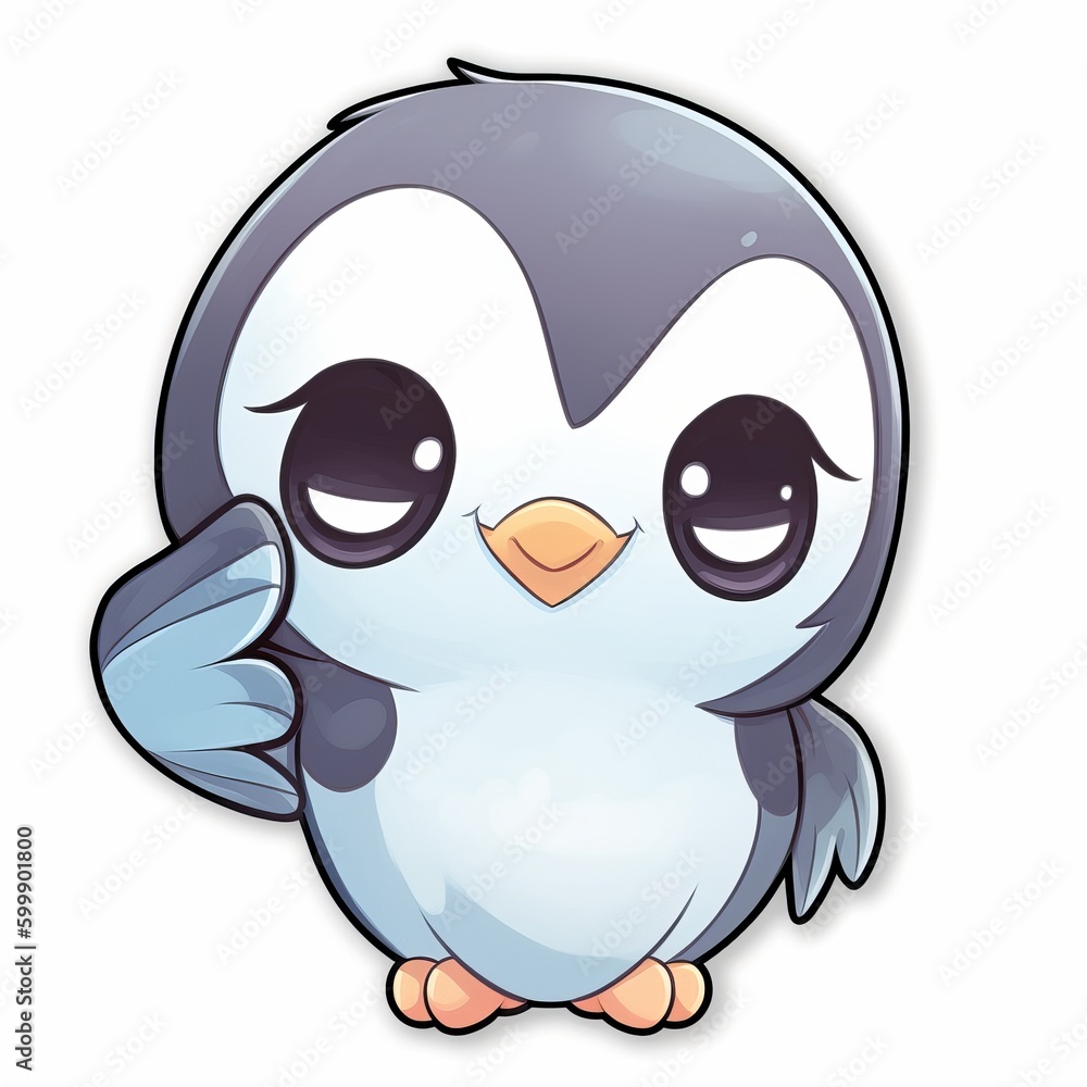 A cute chibi Penguin sticker with a white background, radiating ...