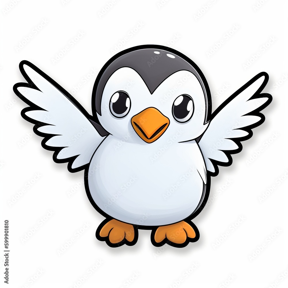 A cute chibi Penguin sticker with a white background, radiating ...
