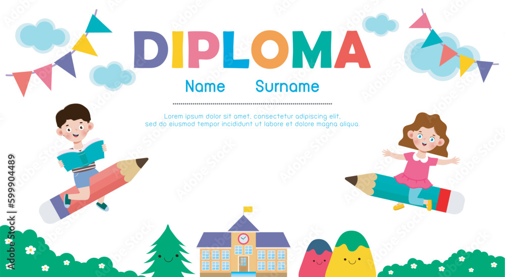 Certificates kindergarten and elementary, Preschool Kids Diploma ...
