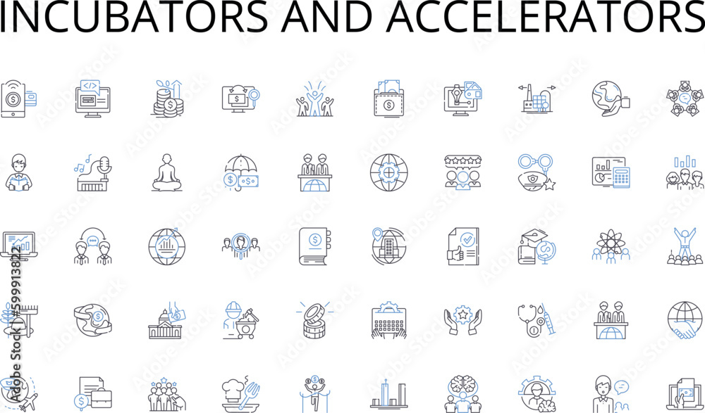 Incubators and Accelerators line icons collection. Central, Executive ...