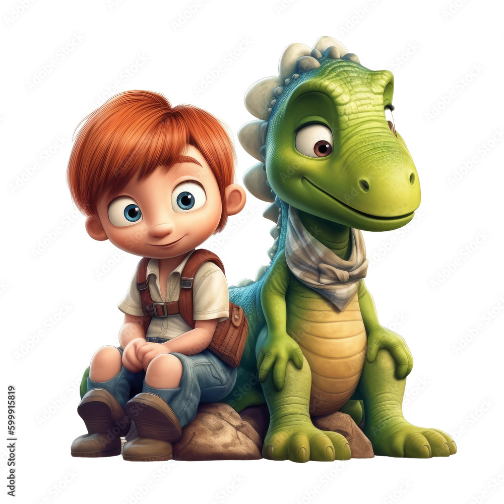 Cute Dino and kids. Transparent isolated background. AI generated Stock ...