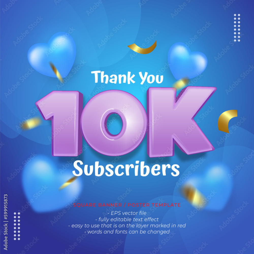 Vector blue square celebration banner for 10k followers with design ...