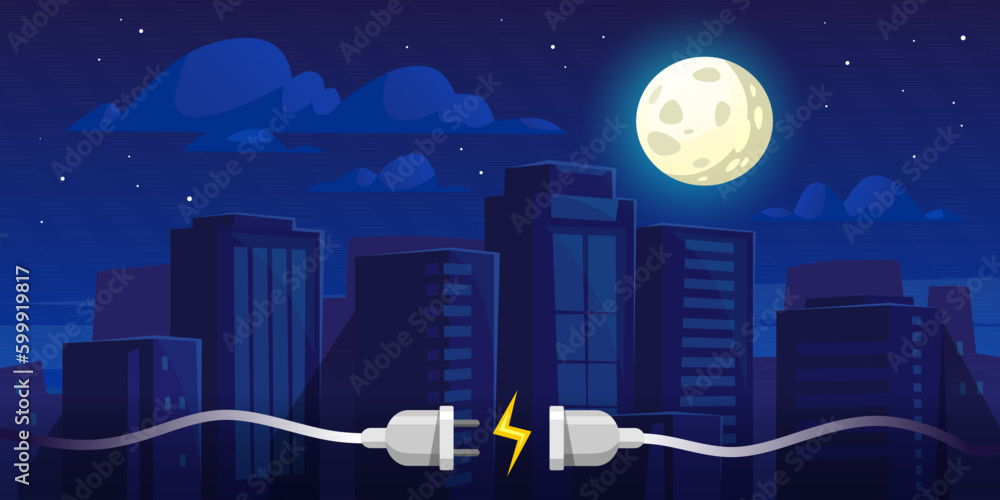 Blackout vector illustration. A city in the dark during an outage ...