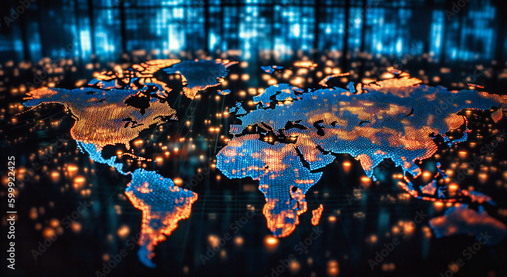 the world map on a display of lights Stock Illustration | Adobe Stock