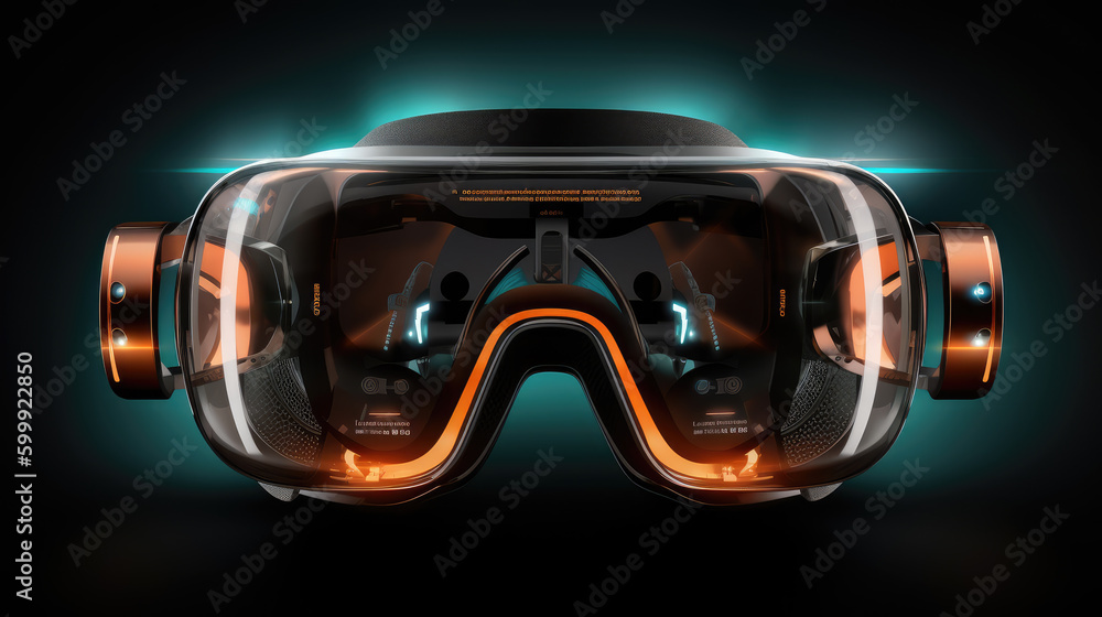 Transparent VR-AR goggles glowing neon on a black background by ...