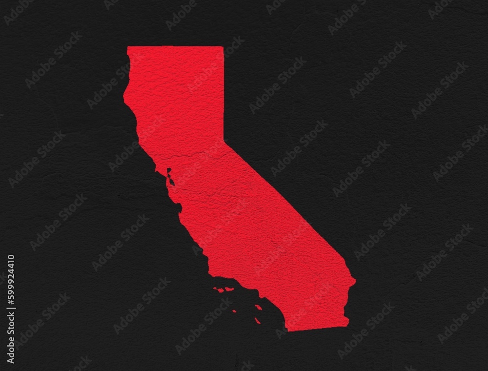 California red map on isolated black textured background. High quality ...