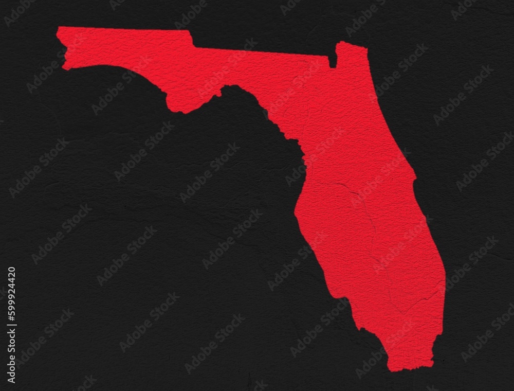Florida red map on isolated black textured background. High quality ...