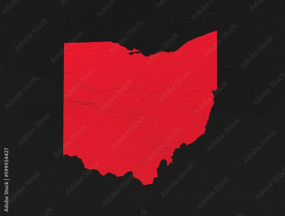 Ohio red map on isolated black textured background. High quality ...