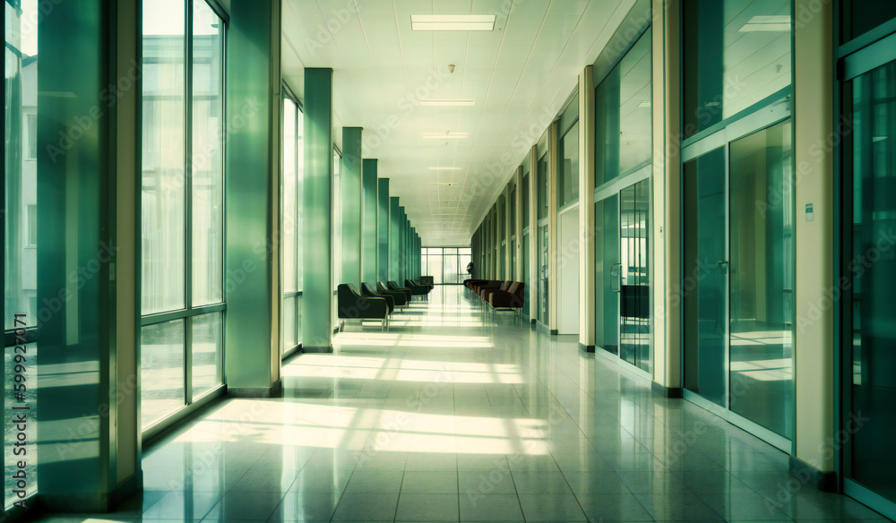 hospital corridor with tall glass windows Stock Illustration | Adobe Stock