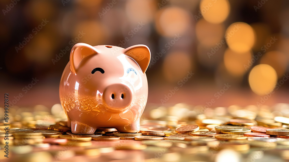Piggy bank with falling coins. Savings and investment. Generative Ai ...