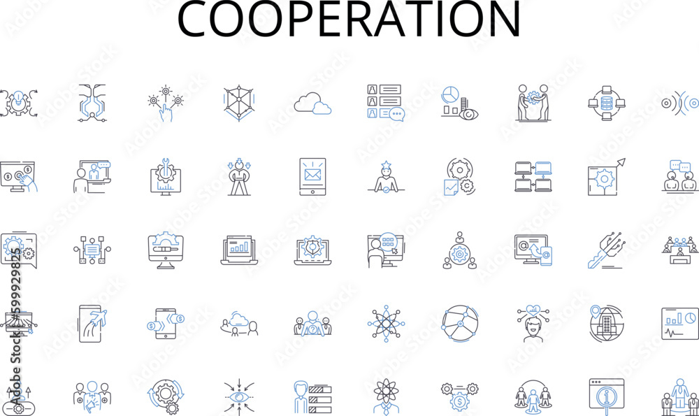Cooperation line icons collection. Biden, Transition, Inauguration ...