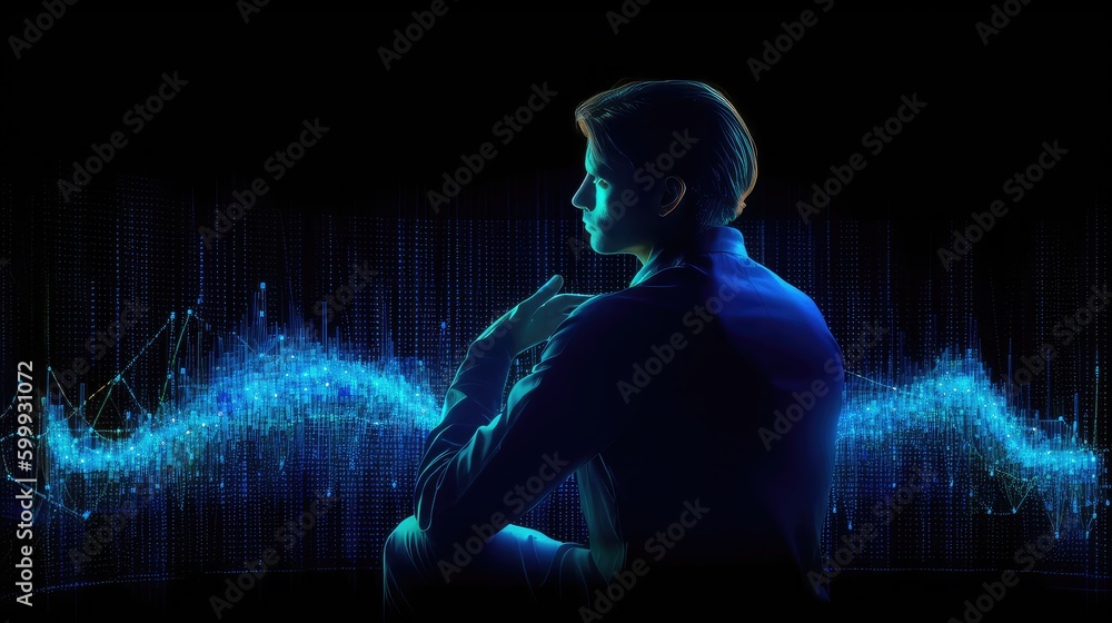 Most profitable stock trader sitting on his desk, day trader sitting on ...