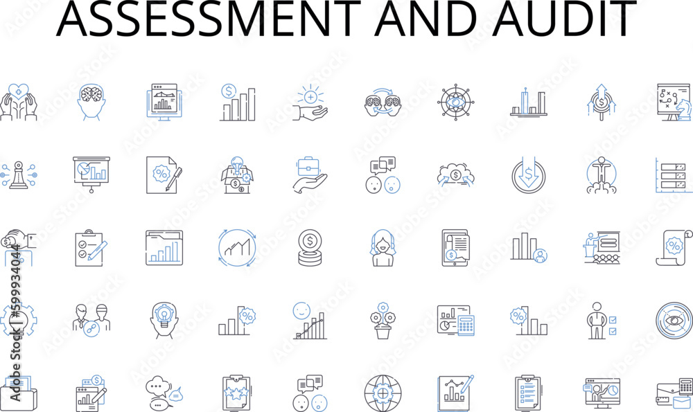 Assessment and audit line icons collection. Exploration, Rockets ...