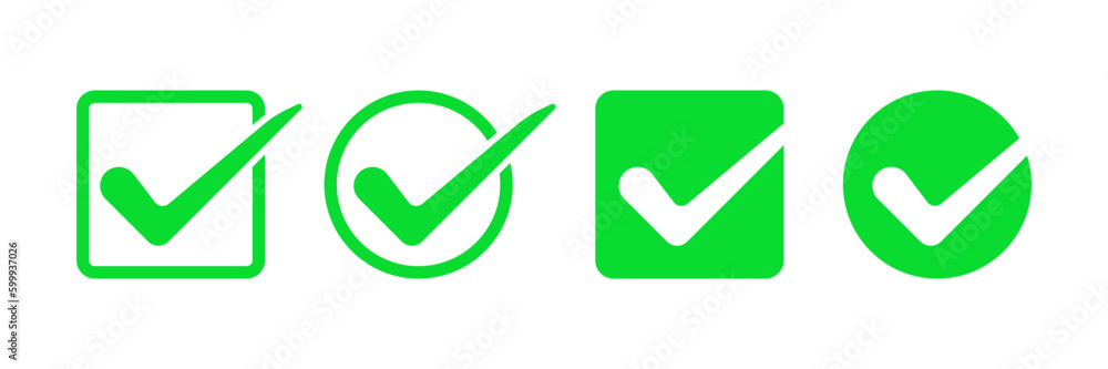 Checkmark set icon in green color. Circle and square. Checkmark ...
