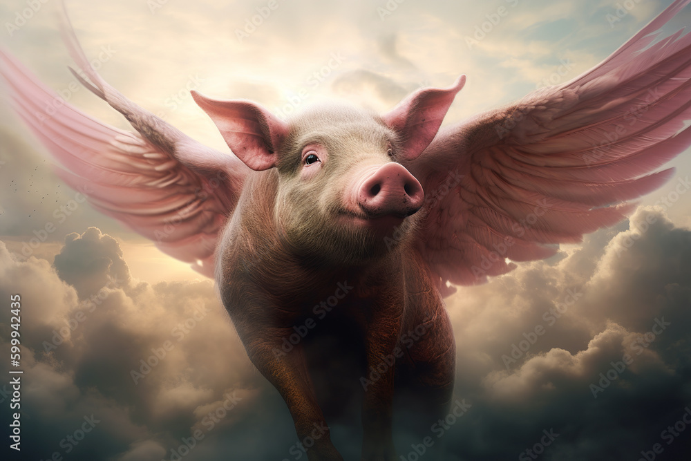 Majestic flying pig soaring through the clouds. Generative AI Stock ...
