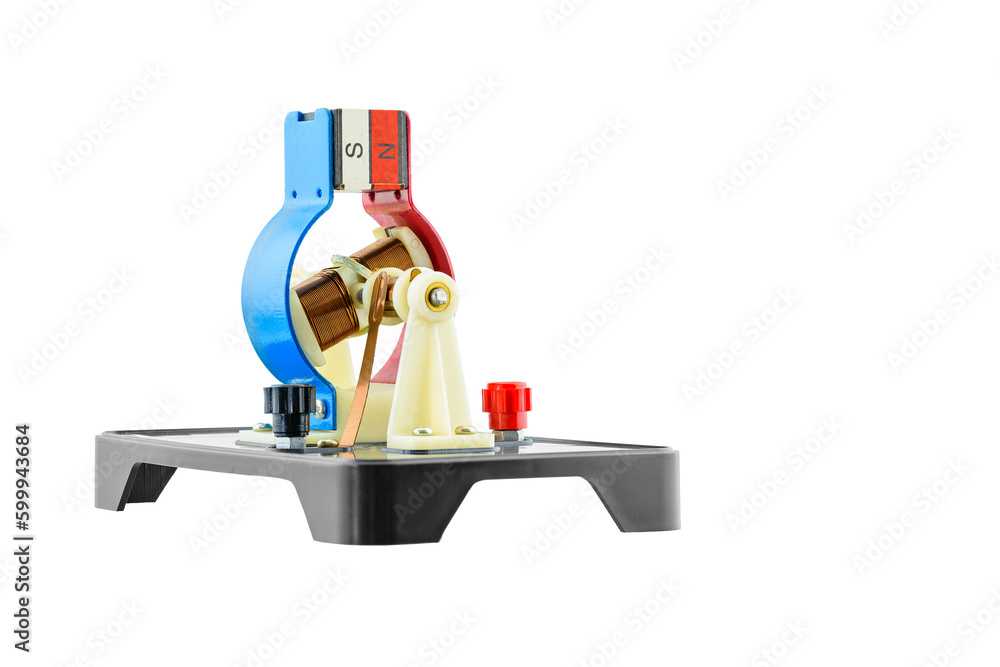 Experimental Electric Dc Generator Isolated On White Consists Of Copper Coils And Magnets A